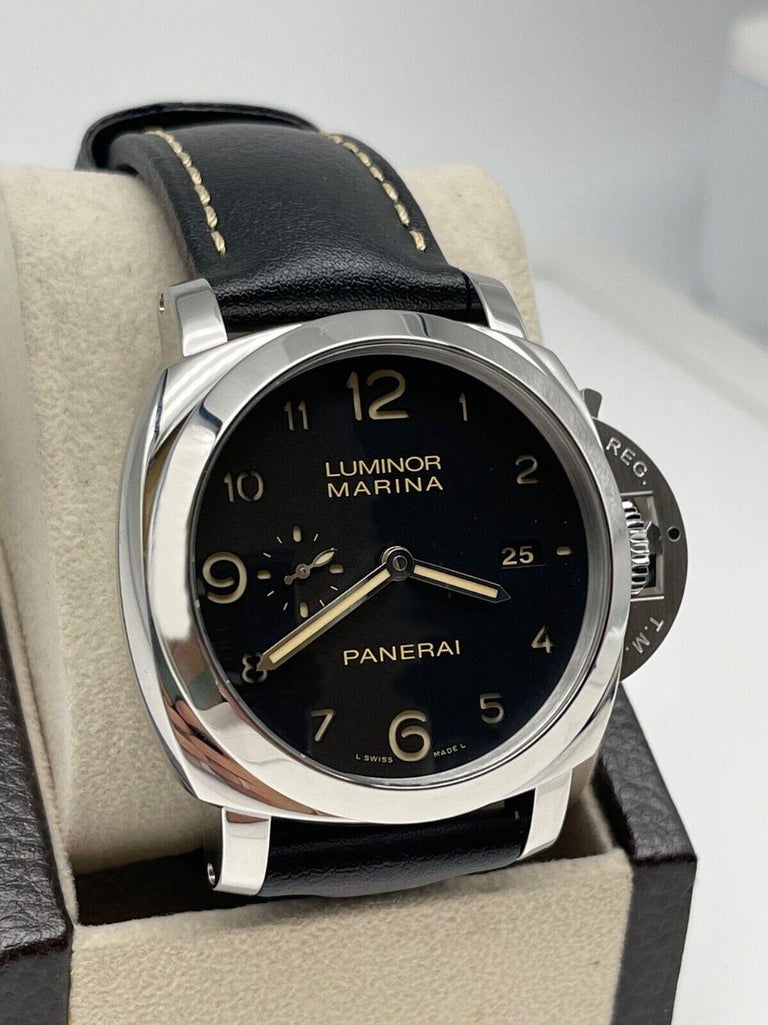 Panerai PAM00359 Luminor Marina Black Dial Steel Black Leather Box ...