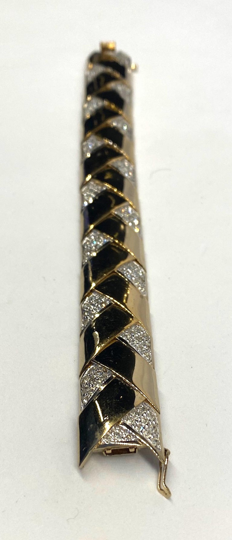 Panetta 1970s Gold and Rhinestones Zig Zag Link Bracelet at 1stDibs