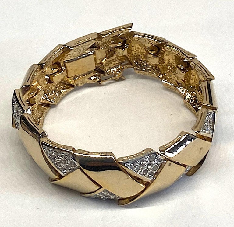 Panetta 1970s Gold and Rhinestones Zig Zag Link Bracelet at 1stDibs
