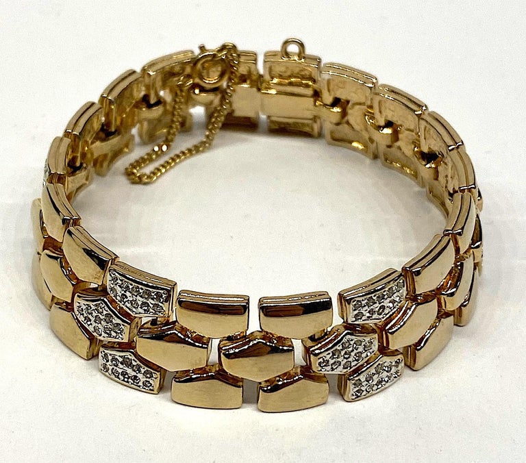 Panetta 1980s Gold and Rhinestone Accent Bracelet at 1stDibs