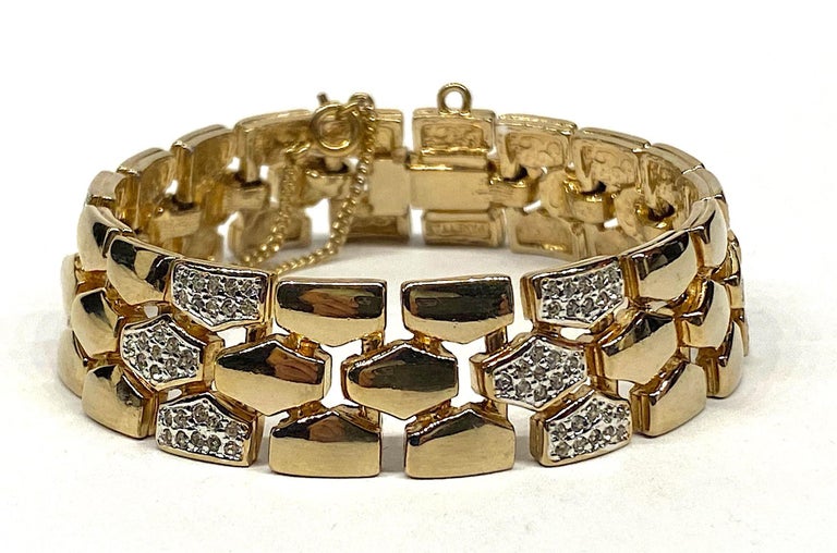 Panetta 1980s Gold and Rhinestone Accent Bracelet at 1stDibs