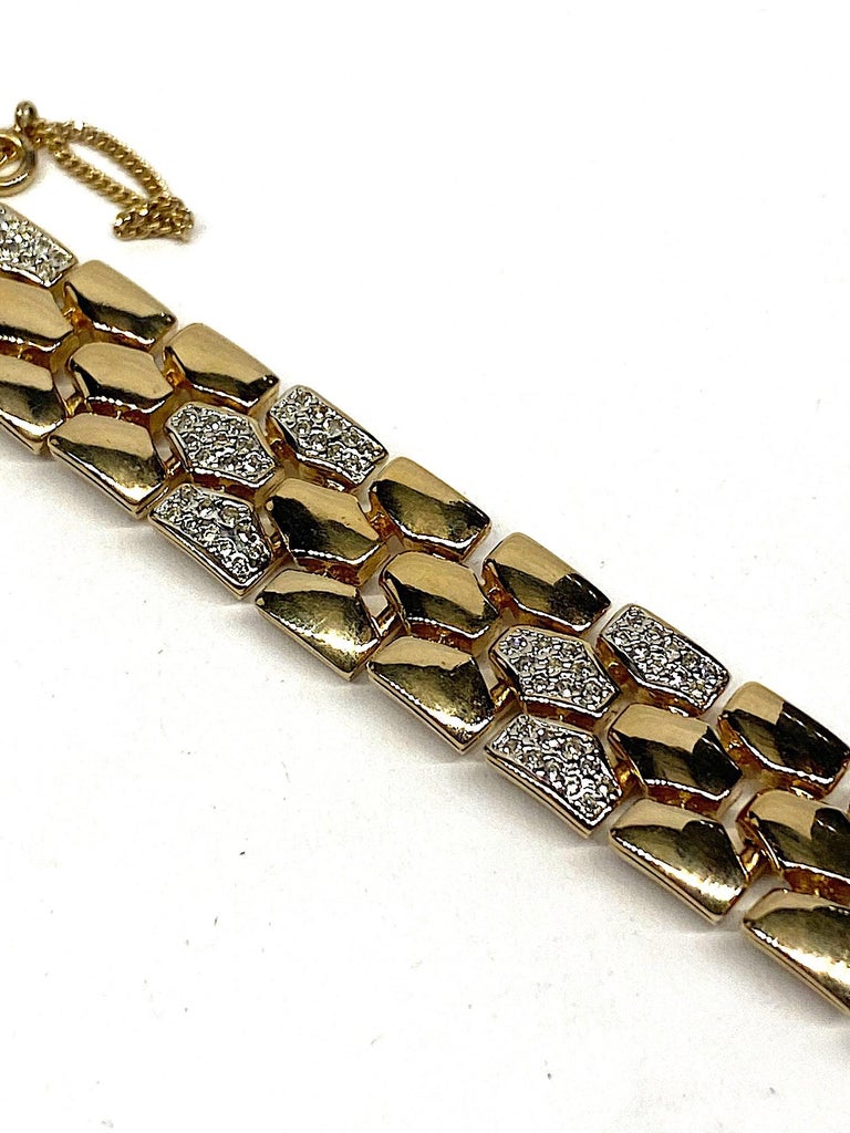 Panetta 1980s Gold and Rhinestone Accent Bracelet at 1stDibs