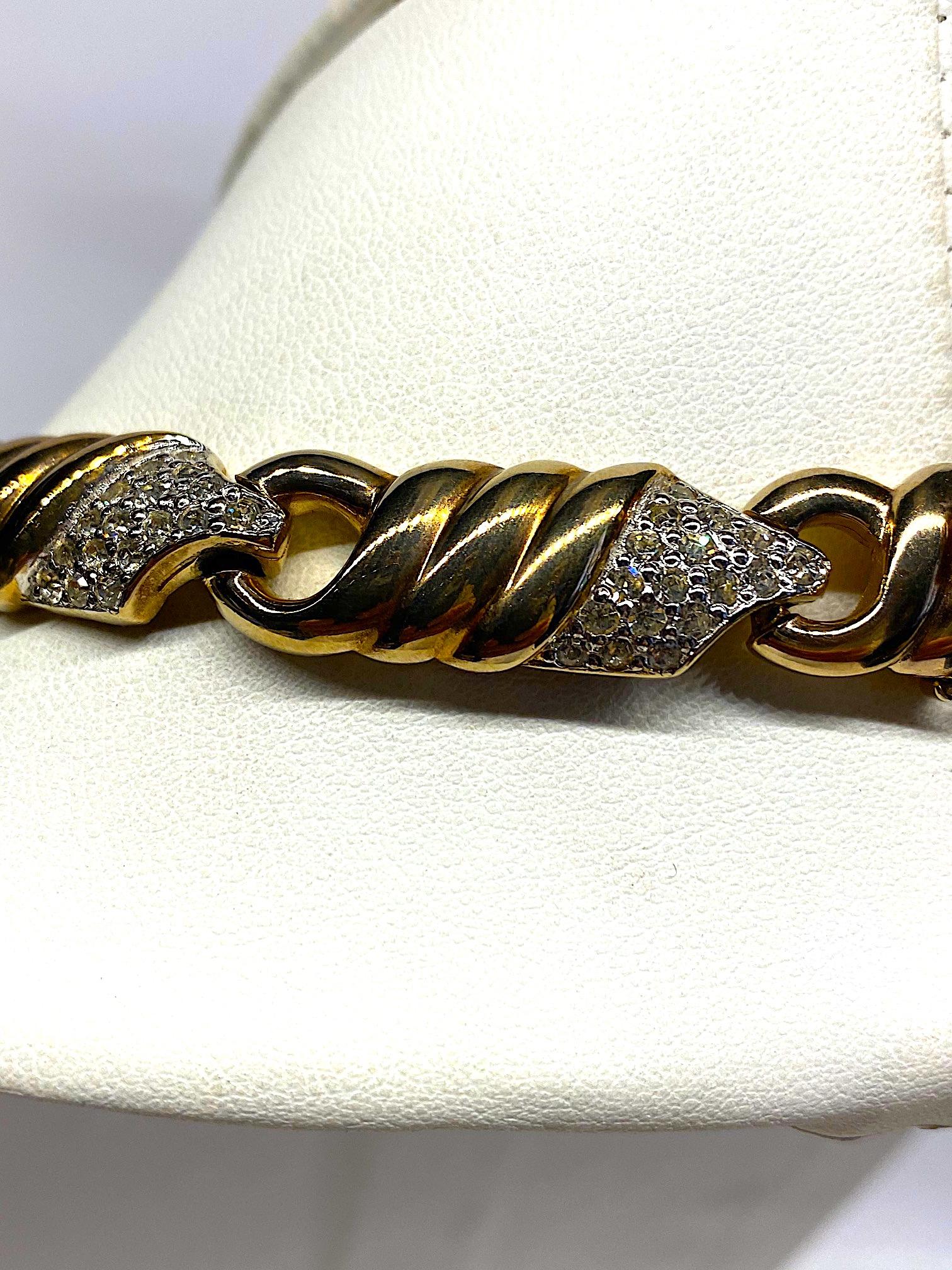 Panetta 1980s Gold Twist and Rhinestone Accent Necklace at 1stDibs