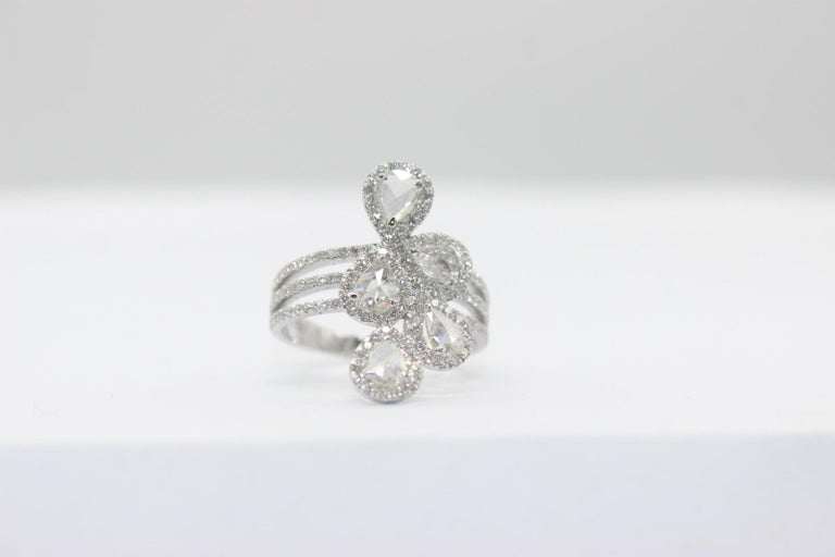 PANIM 1.30 Carat Diamond Rosecut Petal 18K White Gold Ring For Sale at ...
