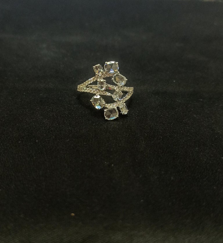 PANIM 1.39 Carat Oval Diamond Rosecut 18k White Gold Floral Ring For ...