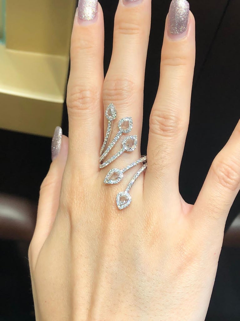 PANIM 1.41 Carat Diamond Rosecut 18k White Gold Cocktail Ring For Sale ...