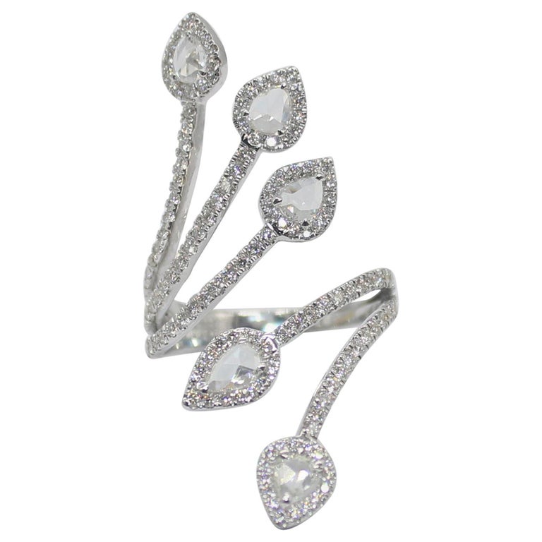 PANIM 1.41 Carat Diamond Rosecut 18k White Gold Cocktail Ring For Sale ...