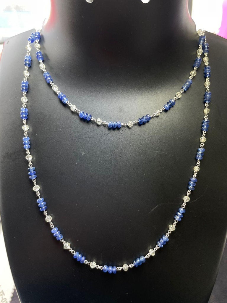 Panim 18k White Gold Diamond Beads and Sapphire Necklace For Sale at ...