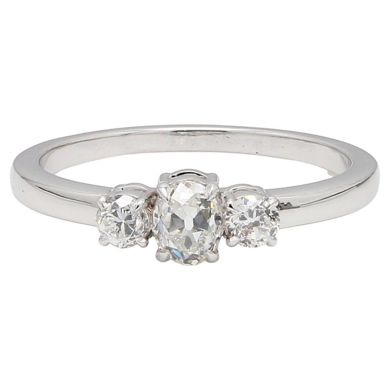 Panim 18k White Gold Three Piece Old Mine Cut Ring For Sale at 1stDibs