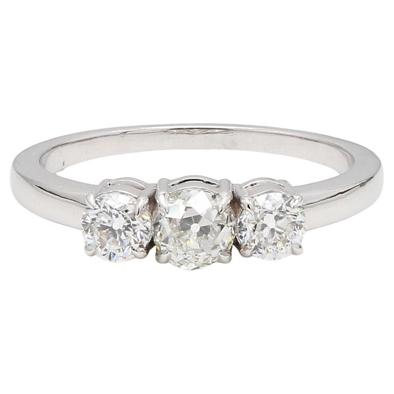 Panim 18k White Gold Three Piece Round Old Mine Cut Ring For Sale at ...
