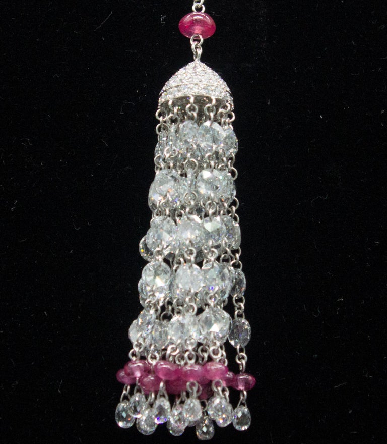 PANIM 19.23 Carat Diamond Rosecut and Ruby 18K White Gold Tassel ...