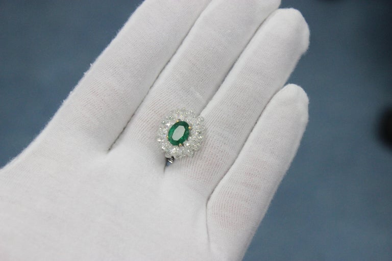 Panim Diamond Briolette and Emerald 14k White Gold Cluster Earrings For ...