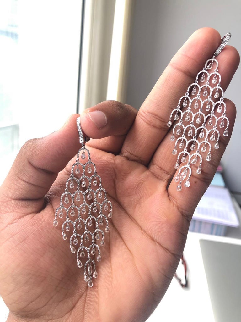 PANIM Diamond Briolette Chandelier 18K White Gold Chandelier Earrings ...