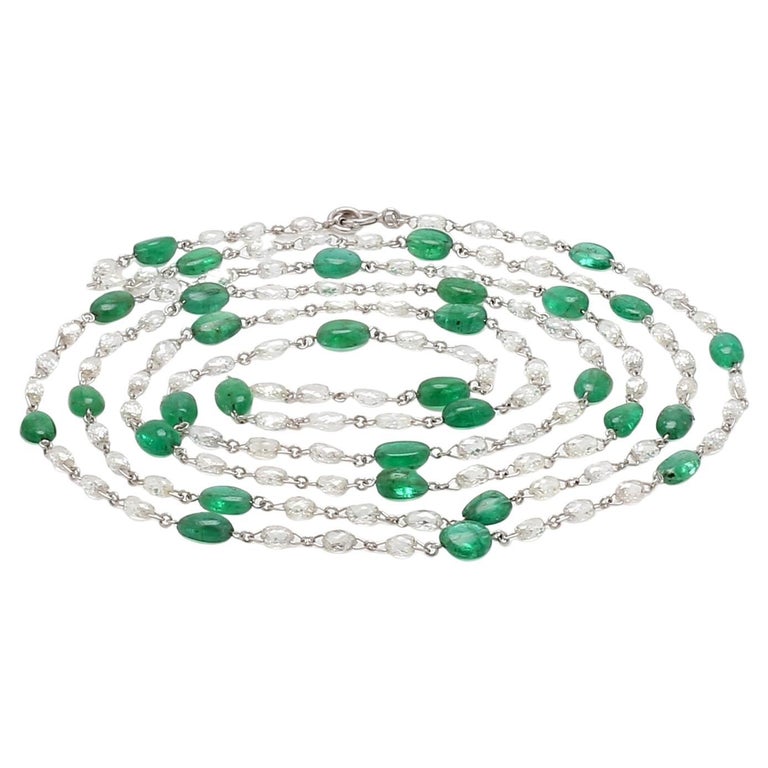 Panim Diamond Briolette and Emerald Necklace in 18K White Gold For Sale ...