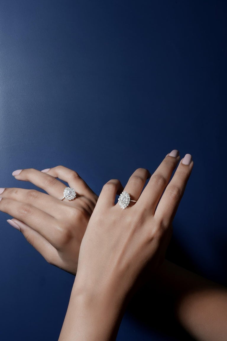 Panim Diamond Marquise and Briolette 18k White Gold Cluster Ring For ...