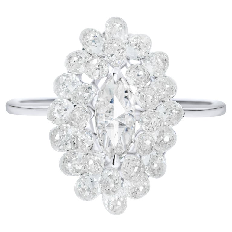 Panim Diamond Marquise and Briolette 18k White Gold Cluster Ring For ...