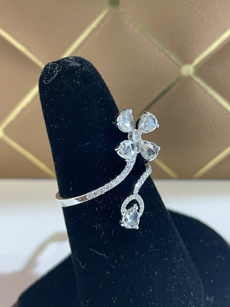 Panim Diamond Rosecut 18K White Gold Floral Ring For Sale at 1stDibs
