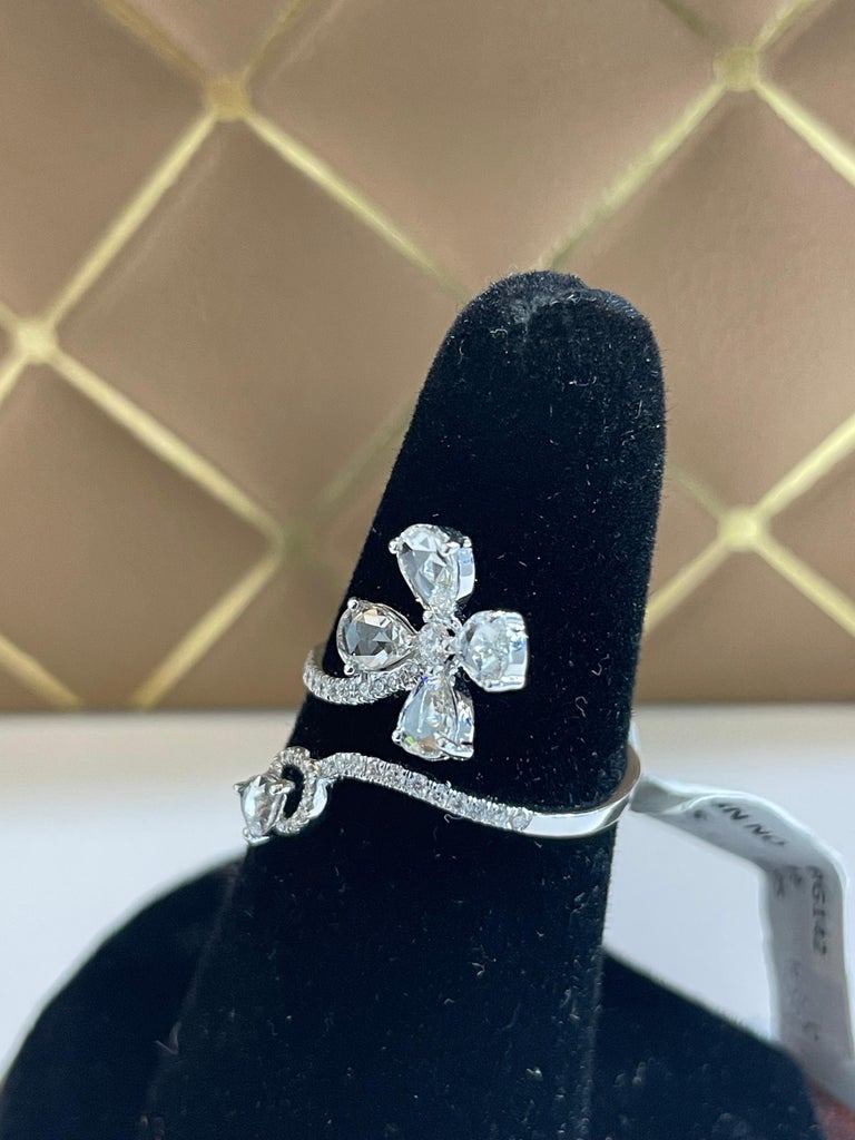 Panim Diamond Rosecut 18K White Gold Floral Ring For Sale at 1stDibs