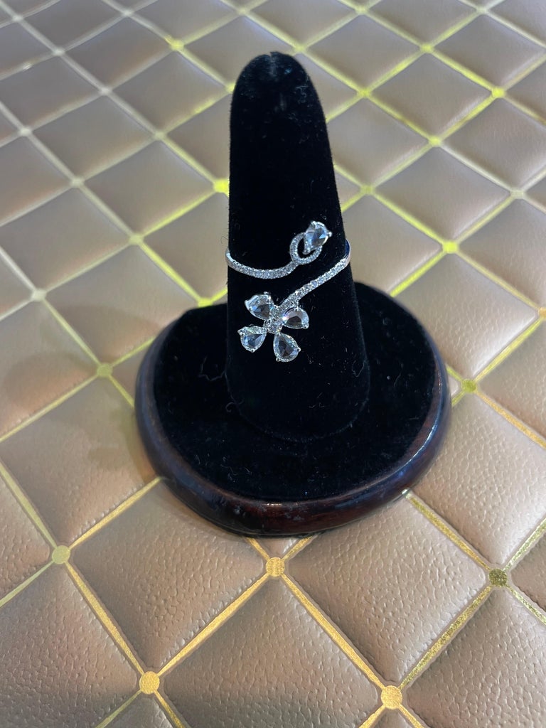 Panim Diamond Rosecut 18K White Gold Floral Ring For Sale at 1stDibs