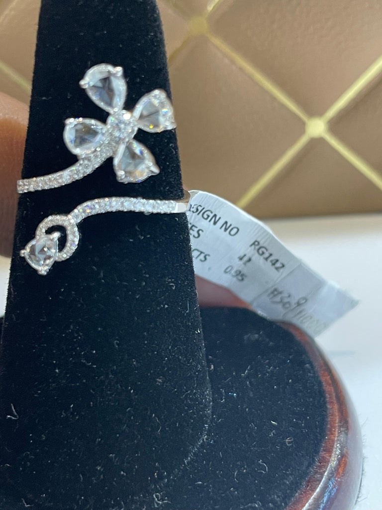 Panim Diamond Rosecut 18K White Gold Floral Ring For Sale at 1stDibs