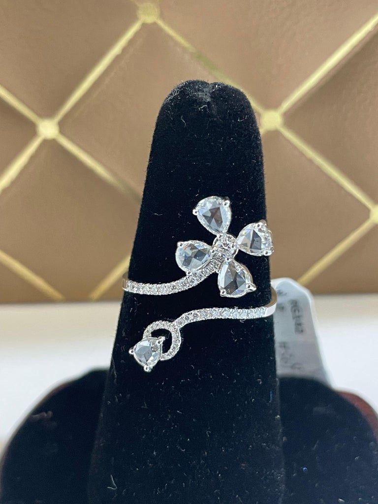 Panim Diamond Rosecut 18K White Gold Floral Ring For Sale at 1stDibs