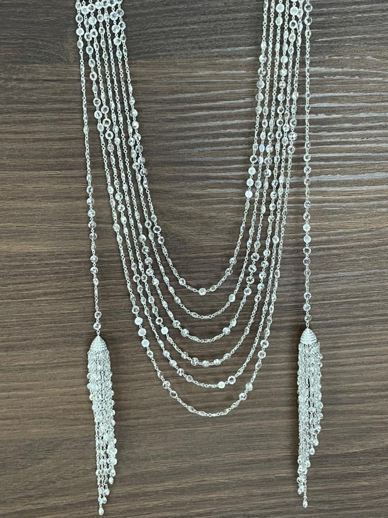 Panim Diamond Rosecut 6 Layered 18K White Gold duo Tassel Necklace For ...