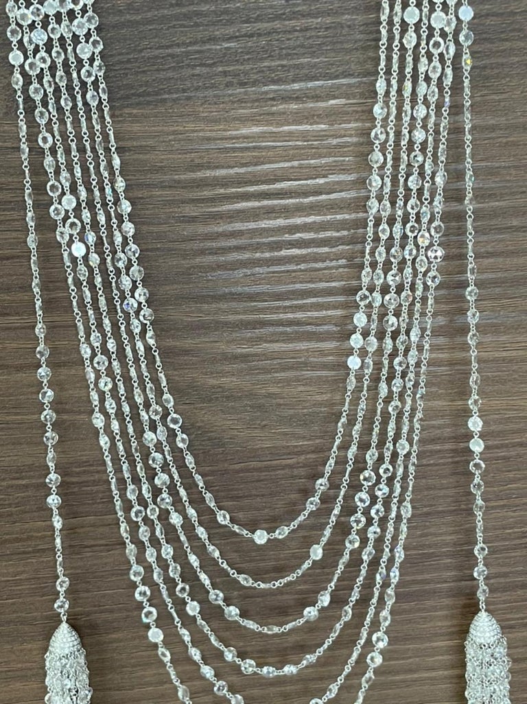 Panim Diamond Rosecut 6 Layered 18K White Gold duo Tassel Necklace For ...