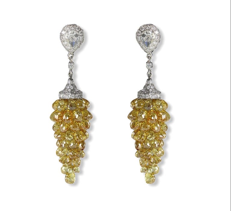 PANIM Fancy Color Diamond Briolette 18k White Gold Drop Earrings For ...