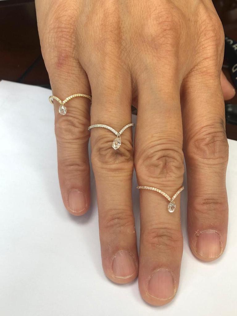 PANIM Mono Diamond Briolette Dangling Ring 18 Karat Gold For Sale at ...