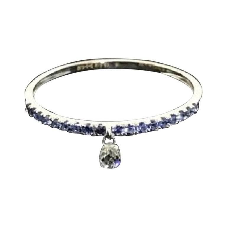 Panim Mono Diamond Briolette and Sapphire 18K White Gold Dangling Ring ...