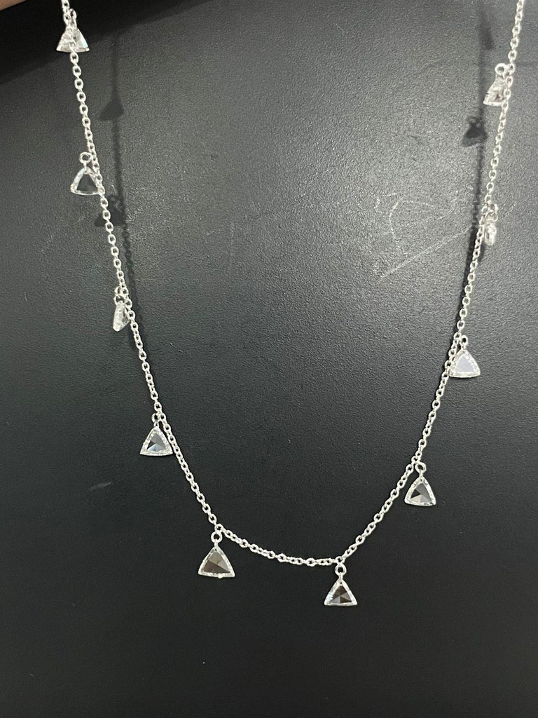 Panim Triangle Diamond Rosecut 18k White Gold Dangling Necklace For ...