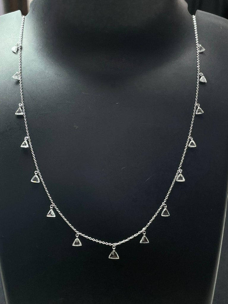 Panim Triangle Diamond Rosecut 18k White Gold Dangling Necklace For ...