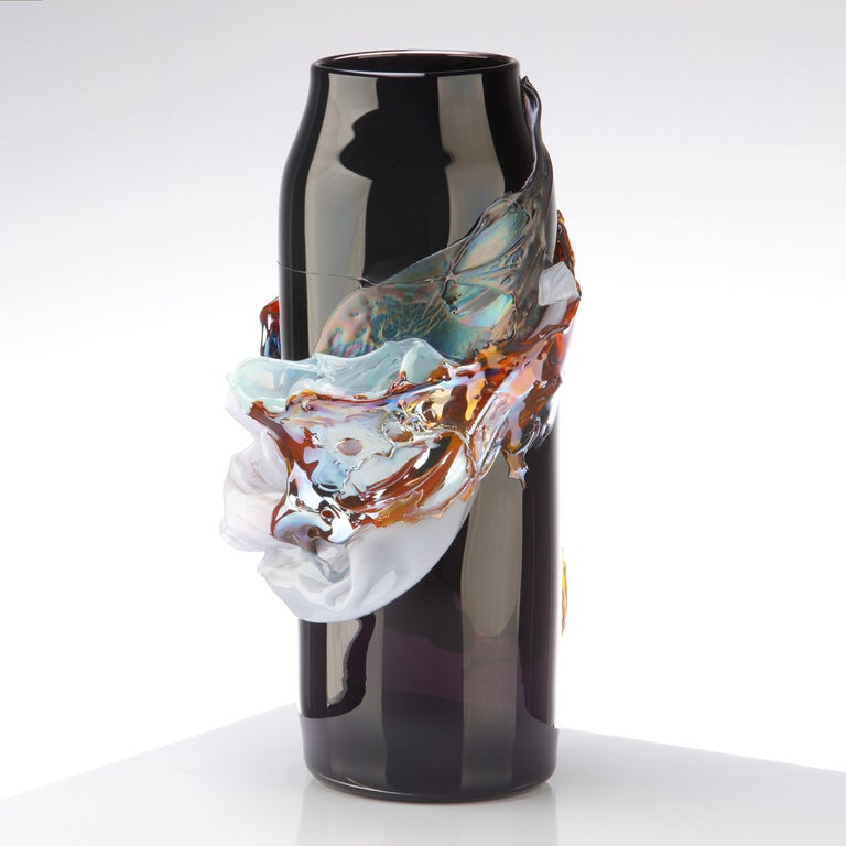 Panorama in Iridescence, a Black and Multicoloured Glass Vase by ...