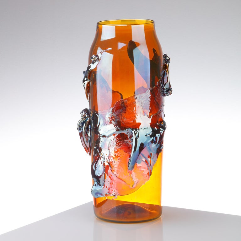 Panorama in Nectar, an Amber and Metallic Blue Abstract Glass Vase by ...