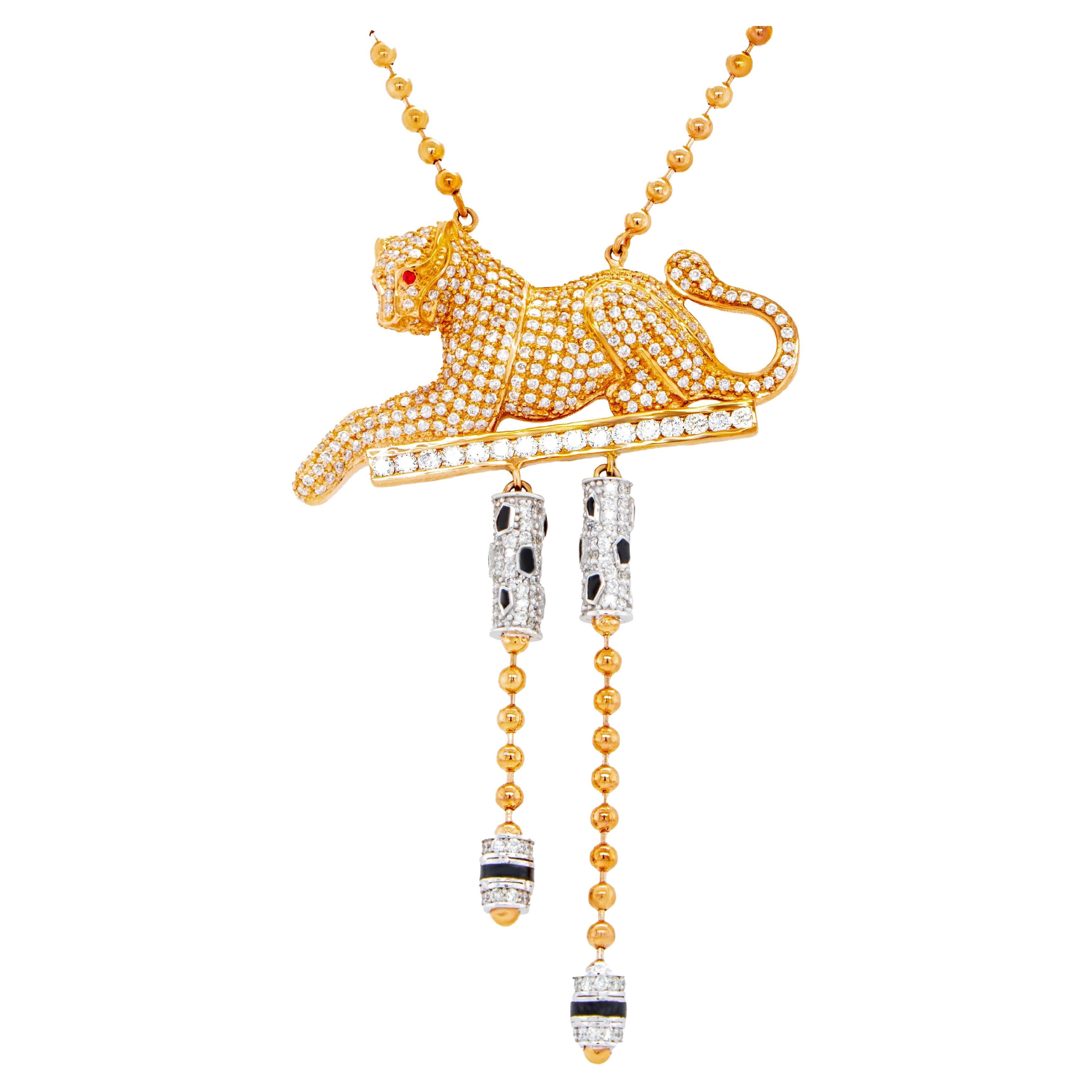 Panther Diamond Necklace With Rubies 3.91 Carats Total 18K Gold For ...