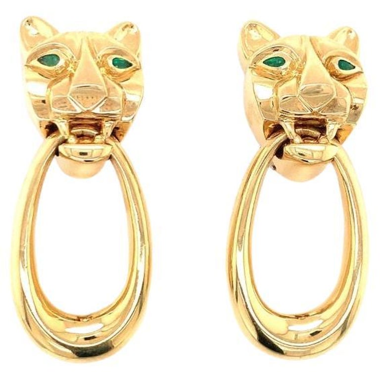 Panther Motif Dangle Earclips in 18K Yellow Gold, circa 1970s For Sale ...