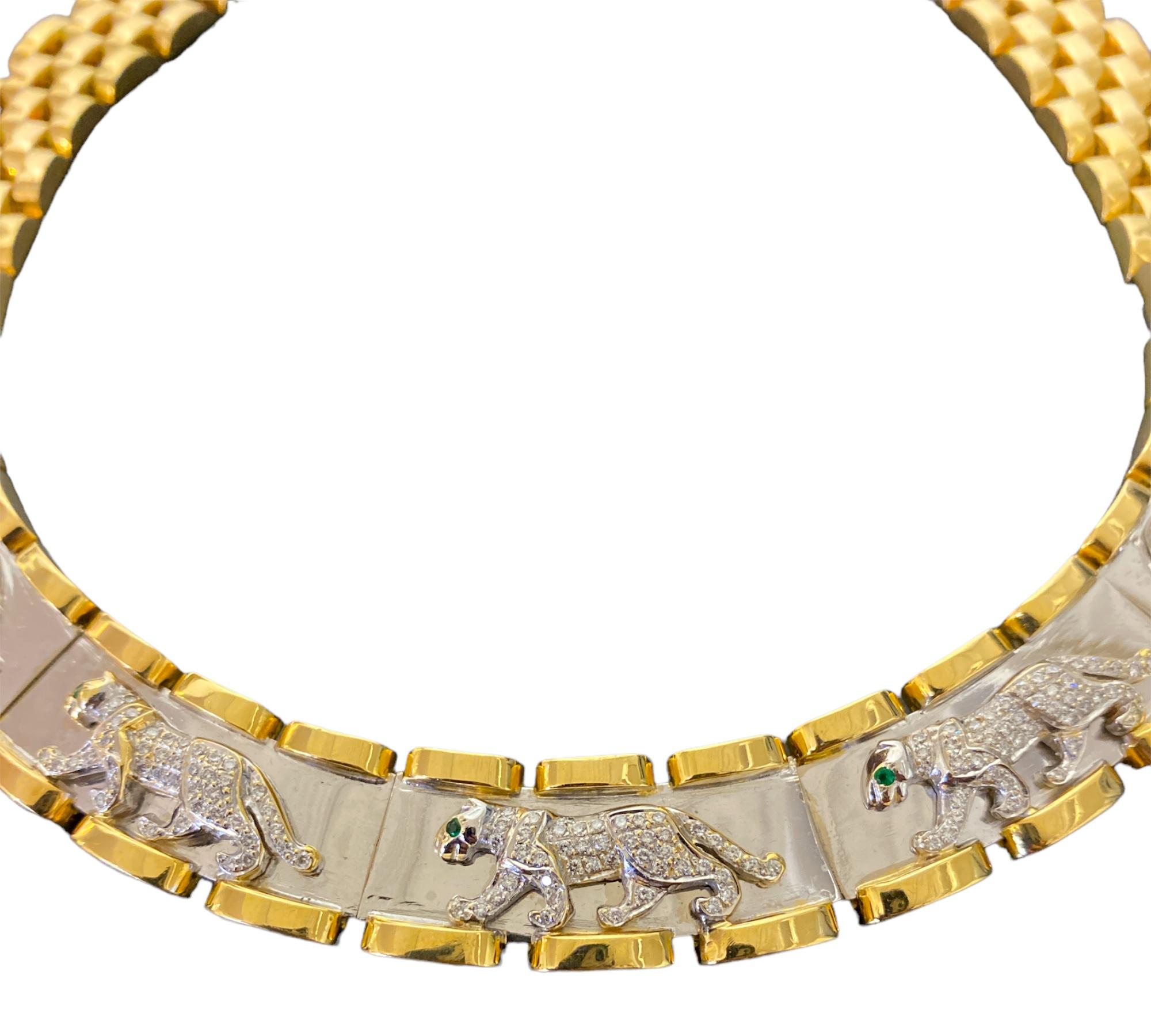 Panther Necklace 2.60 Carats Diamond 18 Karat Yellow Gold For Sale at ...