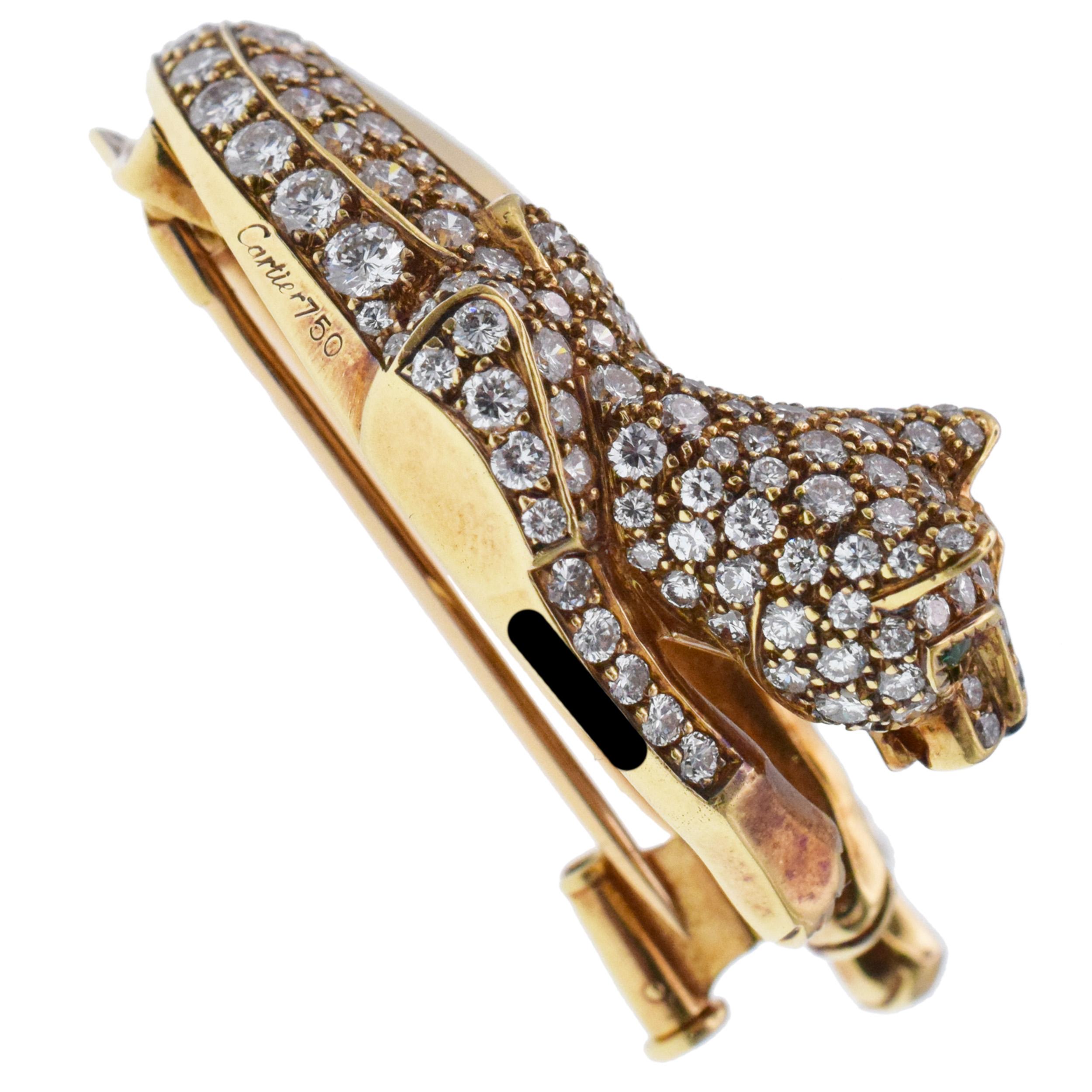 Panthère de Cartier! Diamond and Emerald Brooch For Sale at 1stDibs