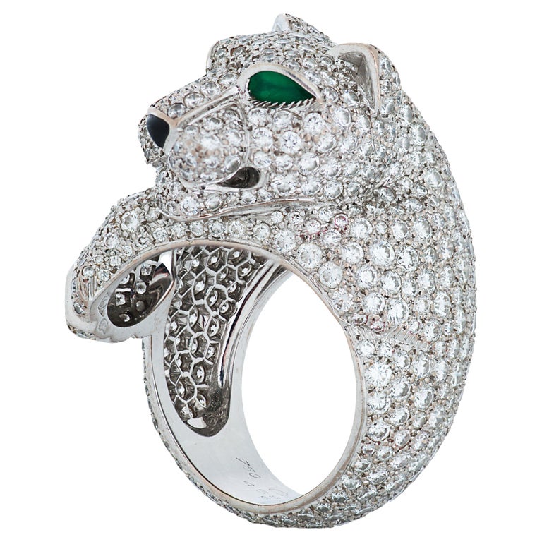 Panthere De Cartier Diamond, Emerald and Onyx Panther Head Ring in 18k ...