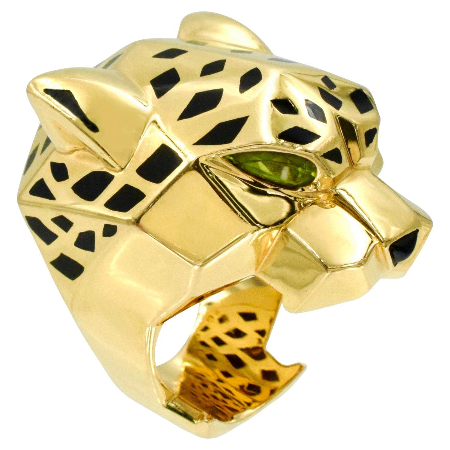 Panthere de Cartier Solid 18 Karat Yellow Gold Large Ring with Onyx ...