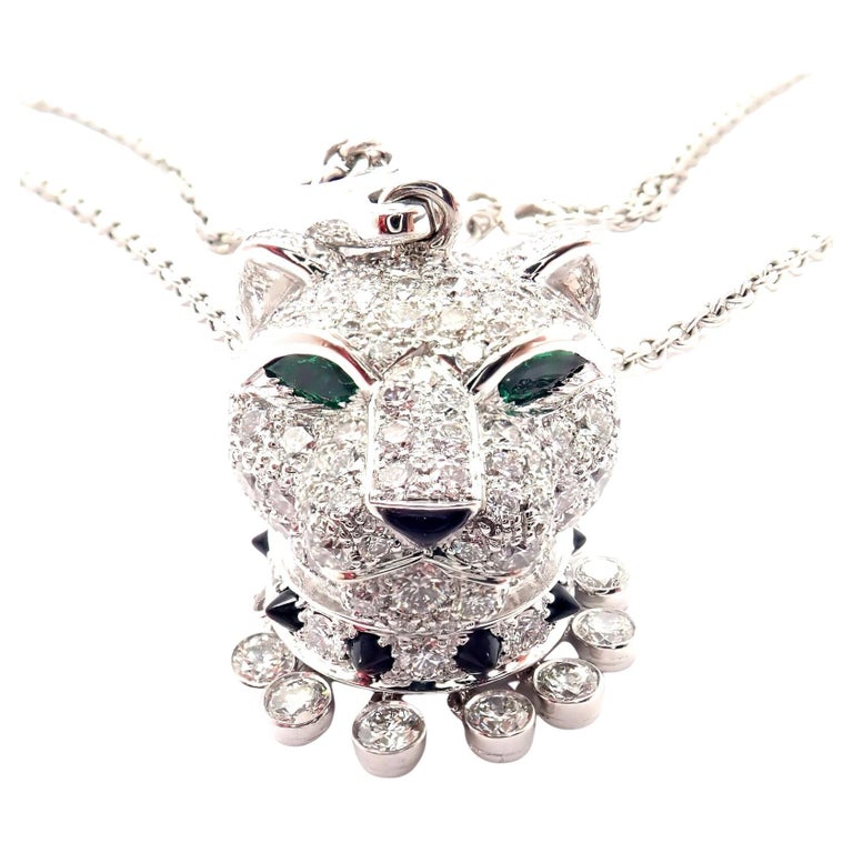 Cartier Collier pendentif tête de panthère en diamants, émeraudes et ...