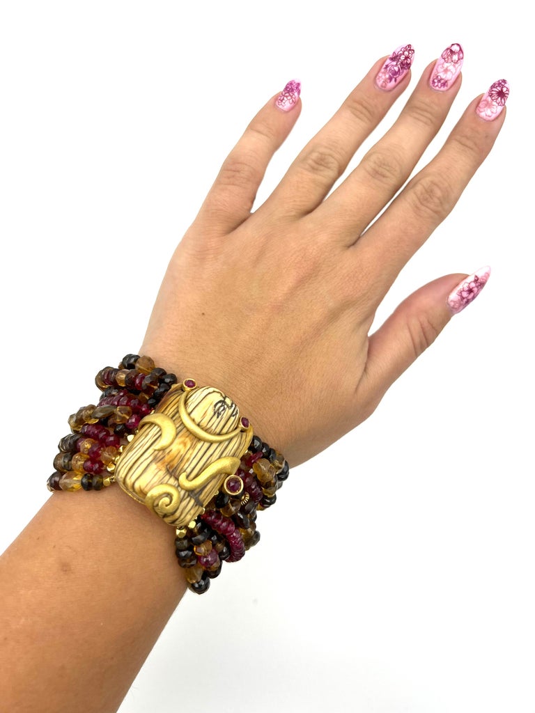 Paola Ferro Yellow Gold and Gemstone Bead Bracelet For Sale at 1stDibs