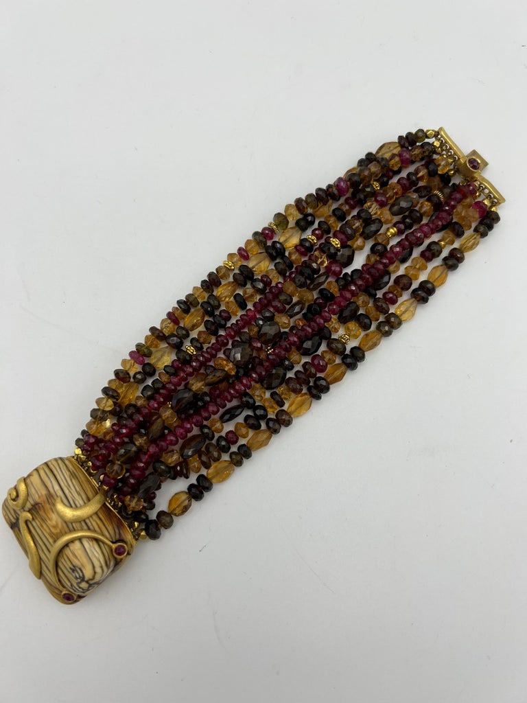 Paola Ferro Yellow Gold and Gemstone Bead Bracelet For Sale at 1stDibs