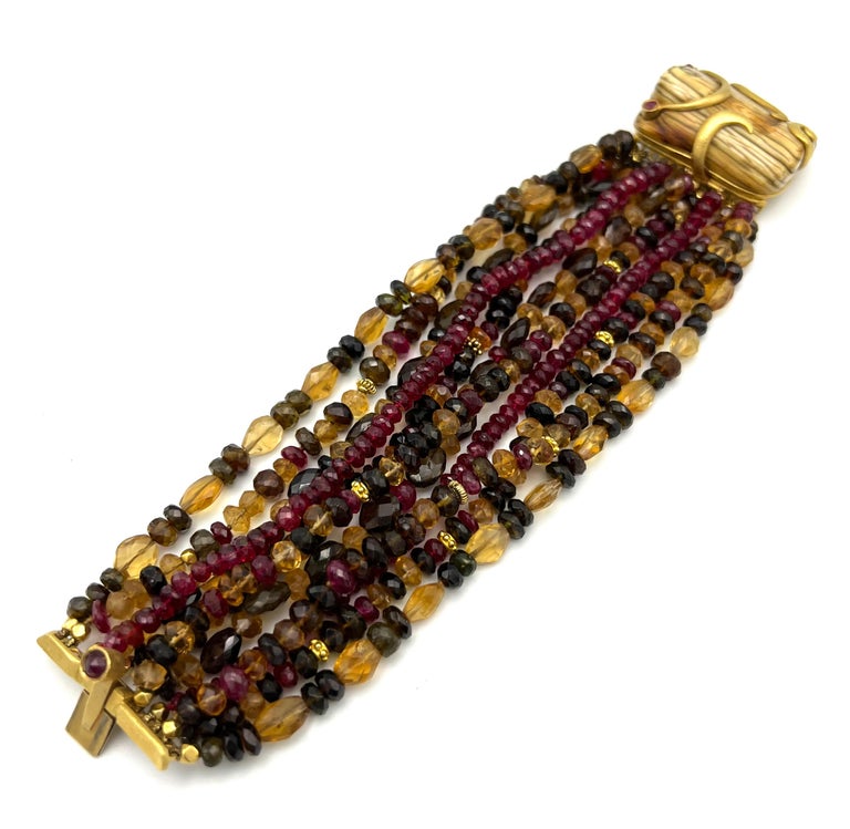 Paola Ferro Yellow Gold and Gemstone Bead Bracelet For Sale at 1stDibs