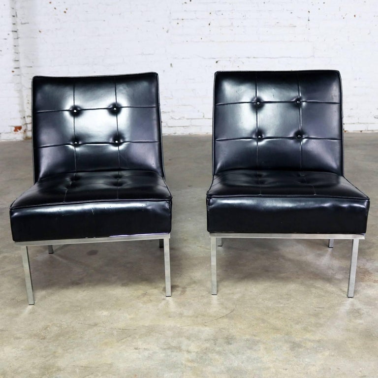 Paoli Chair Co. Black Naugahyde Chrome MCM Slipper Chairs Style ...