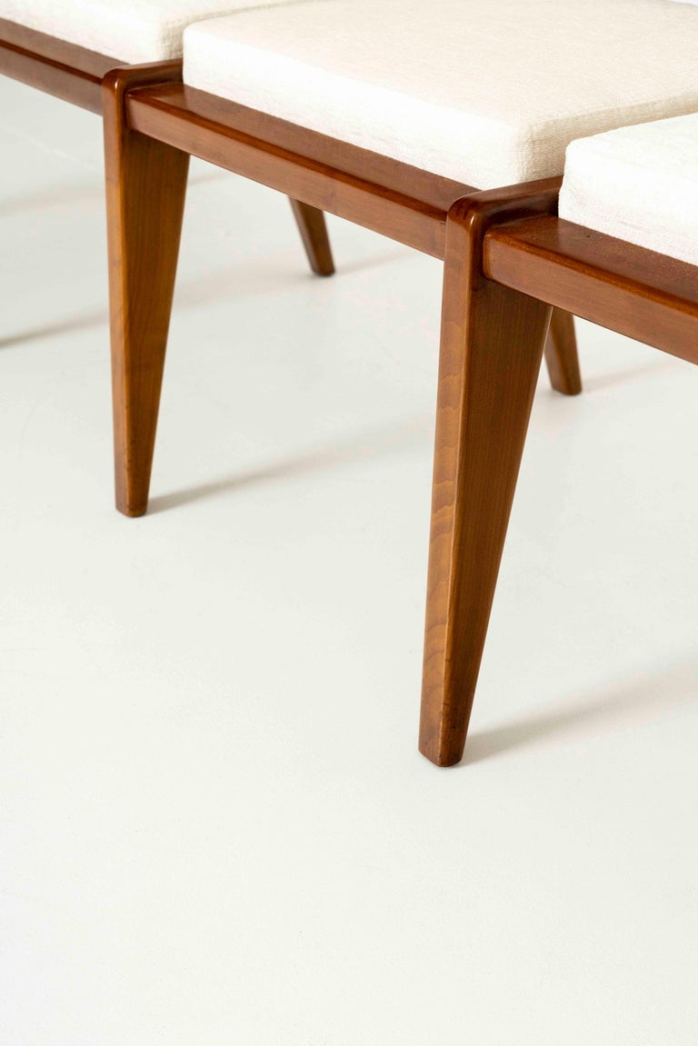 Paolo Buffa Bench in Walnut and Fabric, Italy 1950s at 1stDibs