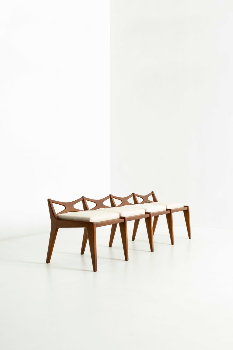 Paolo Buffa Bench in Walnut and Fabric, Italy 1950s at 1stDibs