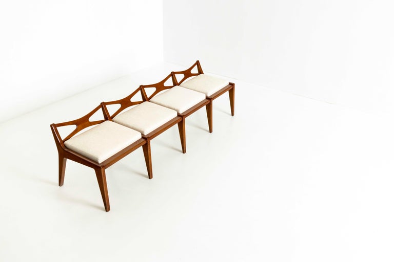 Paolo Buffa Bench in Walnut and Fabric, Italy 1950s at 1stDibs