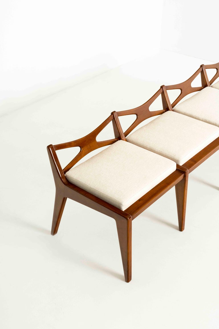 Paolo Buffa Bench in Walnut and Fabric, Italy 1950s at 1stDibs