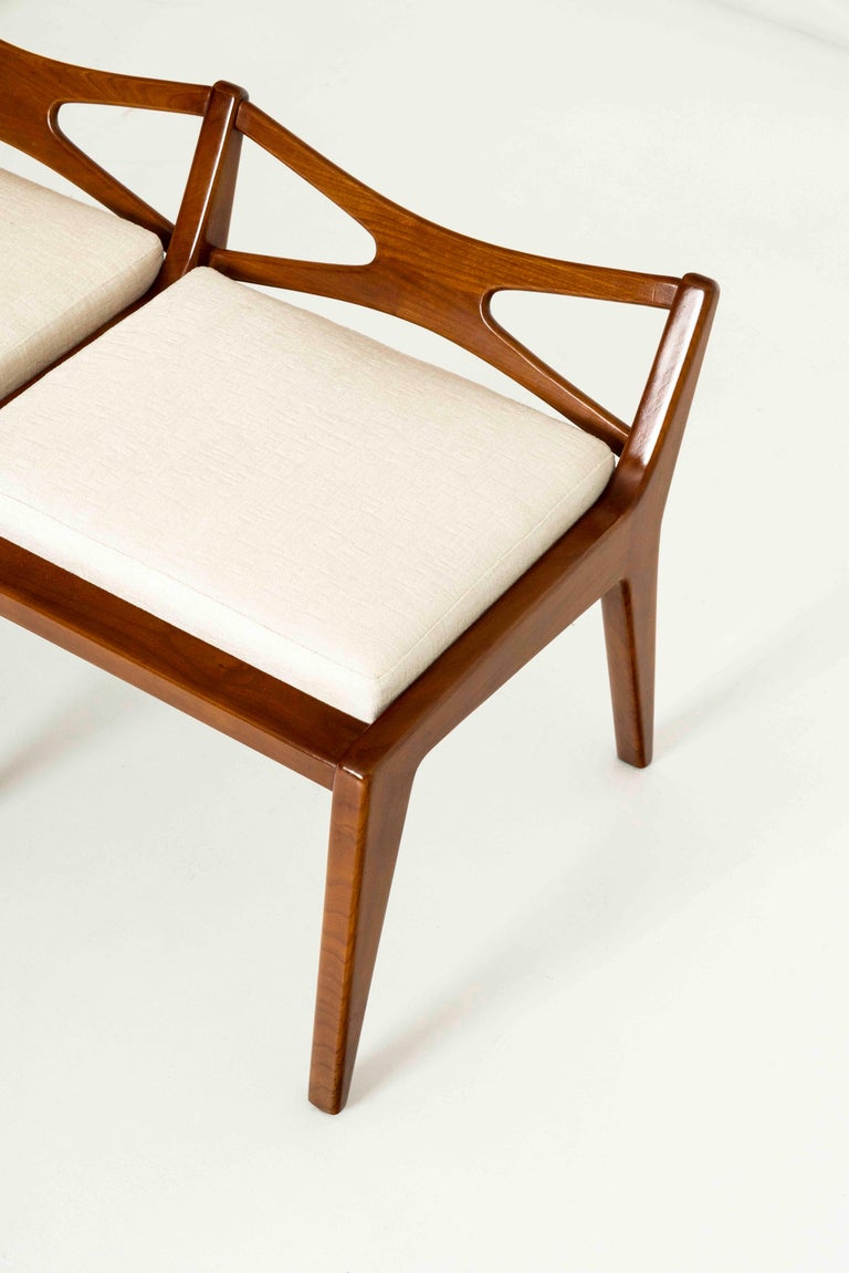 Paolo Buffa Bench in Walnut and Fabric, Italy 1950s at 1stDibs